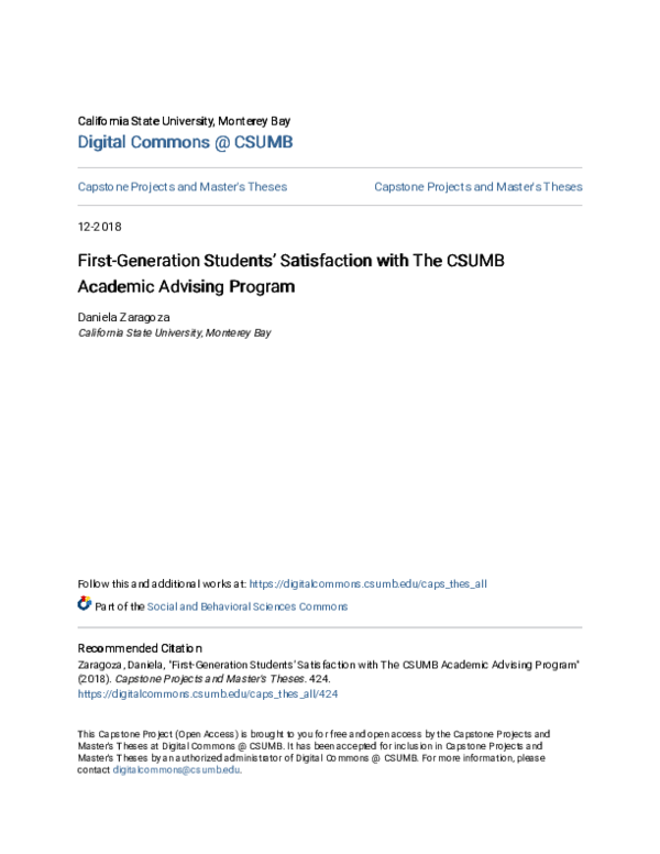 (PDF) First-Generation Students’ Satisfaction with The CSUMB Academic ...