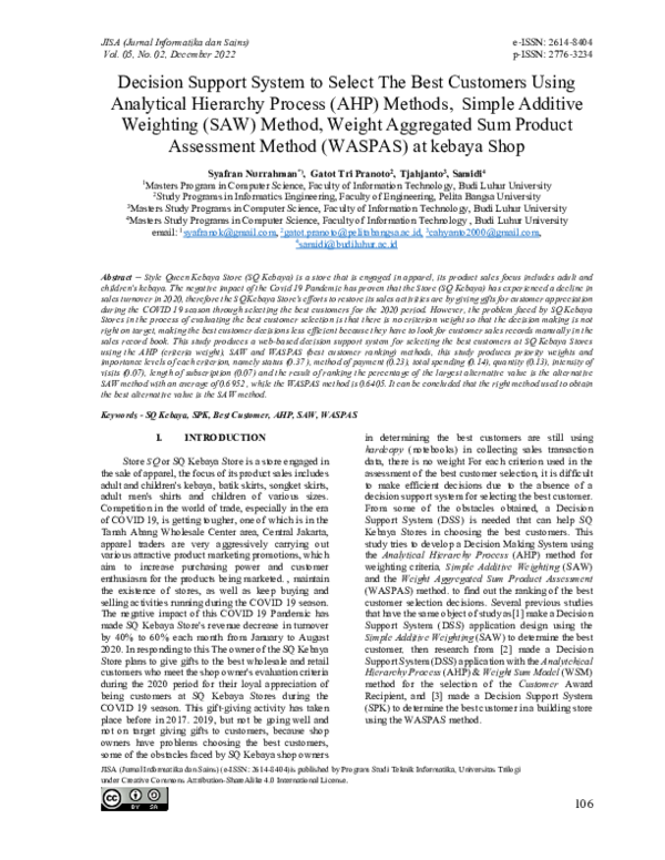 (PDF) Decision Support System to Select the Best Customers Using ...