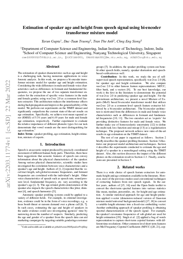 (PDF) Estimation of speaker age and height from speech signal using bi-encoder transformer ...