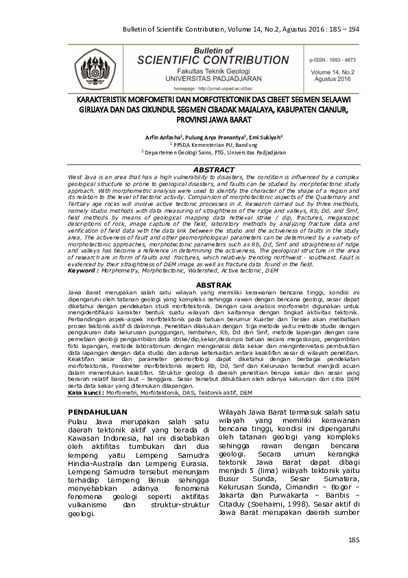 (PDF) Karakteristik Morfometri Dan Morfotektonik Das Cibeet Segmen ...