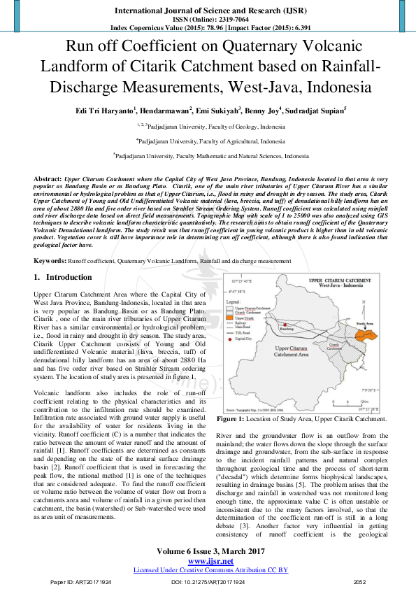 (PDF) Run off Coefficient on Quaternary Volcanic Landform of Citarik ...