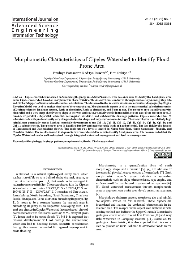 (PDF) Morphometric Characteristics of Cipeles Watershed to Identify Flood Prone Area