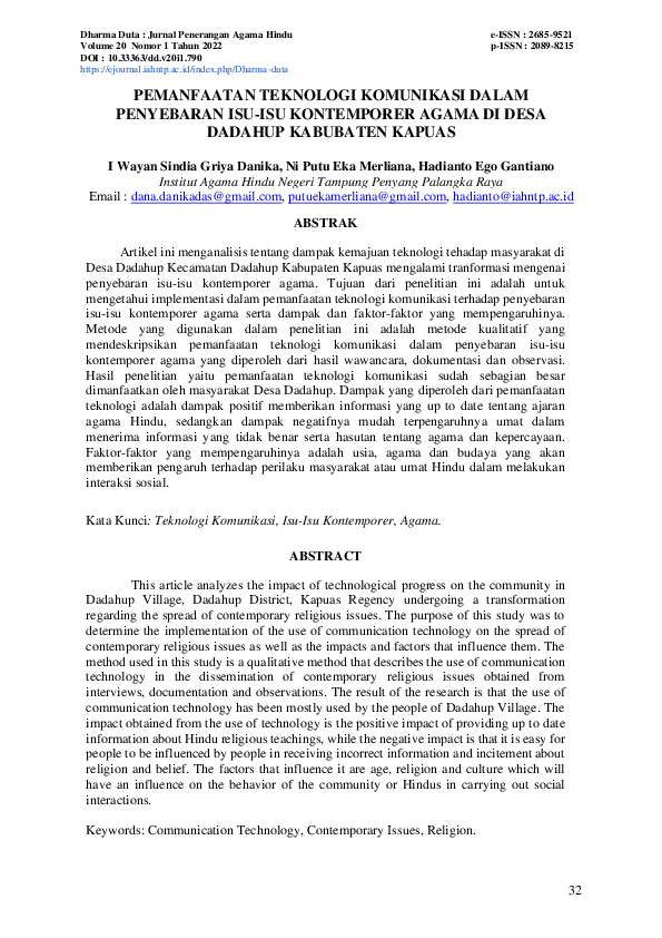 (PDF) Pemanfaatan Teknologi Komunikasi Dalam Penyebaran Isu-Isu Kontemporer Agama Di Desa ...