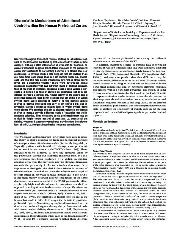 (PDF) Dissociable Mechanisms of Attentional Control within the Human Prefrontal Cortex