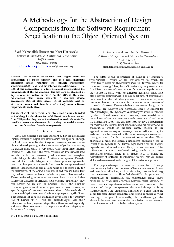 (PDF) A methodology for the abstraction of design components from the software requirement ...