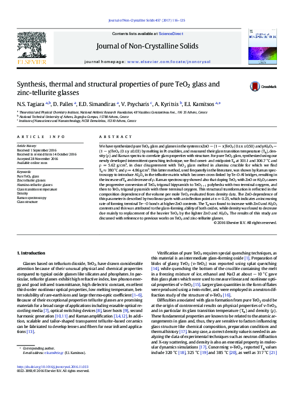 (PDF) Synthesis, thermal and structural properties of pure TeO2 glass ...
