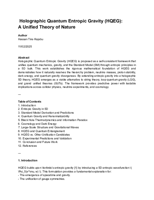 (PDF) Holographic Quantum Entropic Gravity (HQEG): A Unified Theory of Nature