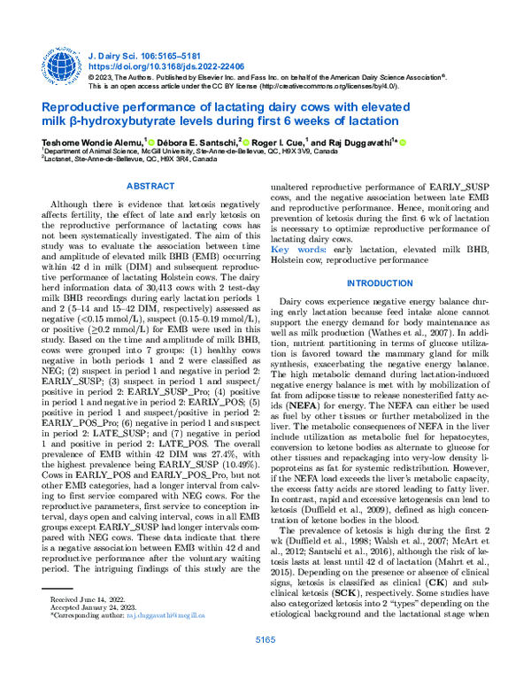 (PDF) Reproductive performance of lactating dairy cows with elevated milk β-hydroxybutyrate ...