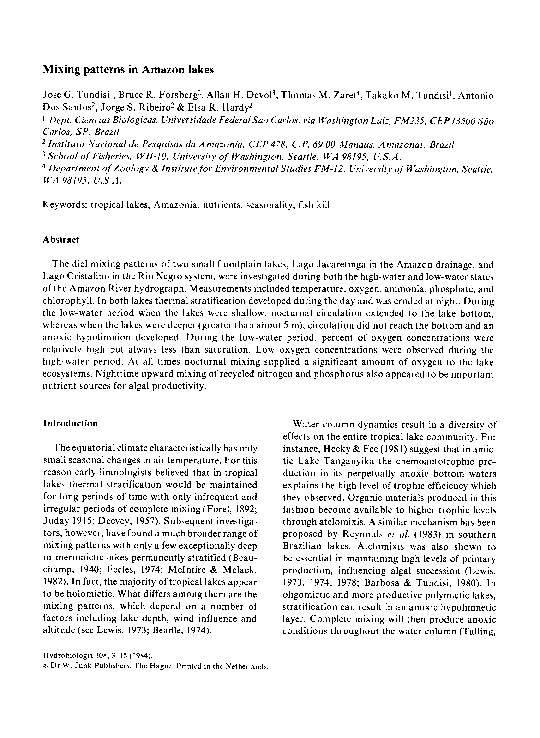 (PDF) Mixing patterns in Amazon lakes