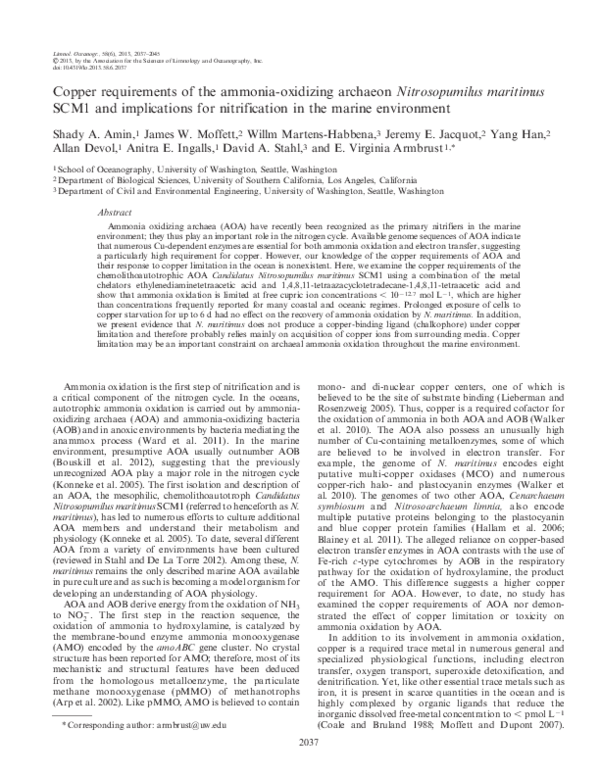 (PDF) Copper requirements of the ammonia-oxidizing archaeon ...