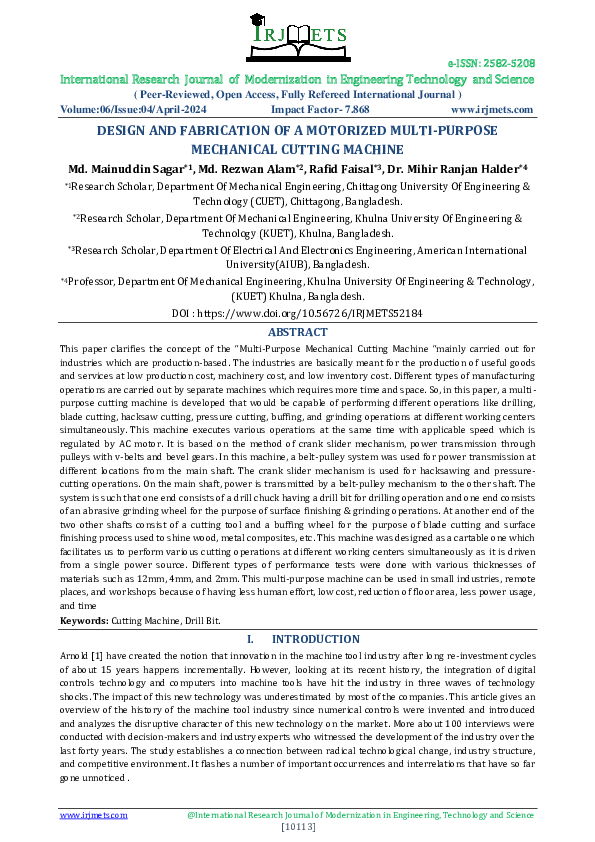 (PDF) DESIGN AND FABRICATION OF A MOTORIZED MULTI-PURPOSE MECHANICAL ...
