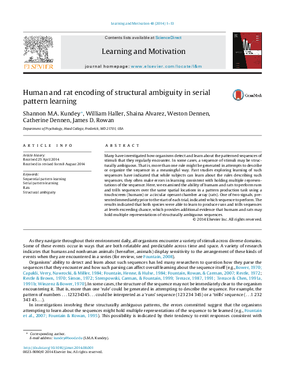 (PDF) Human and rat encoding of structural ambiguity in serial pattern ...