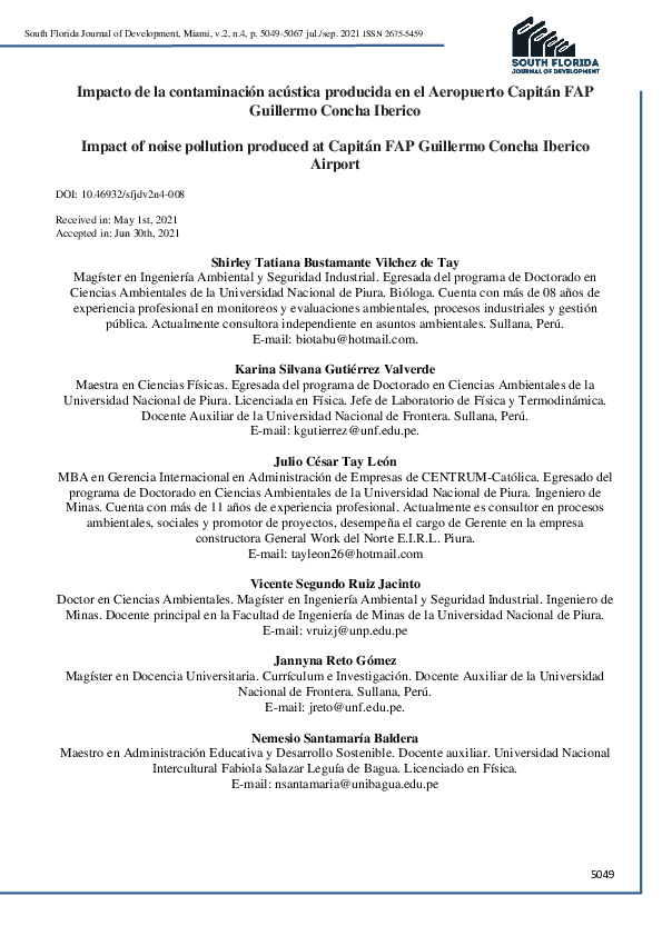 (PDF) Impacto de la contaminación acústica producida en el Aeropuerto ...