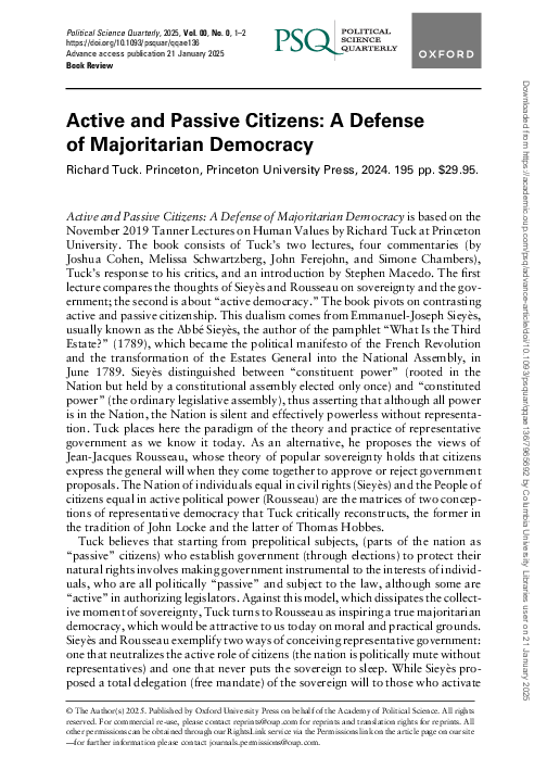 (PDF) Active and Passive Citizens: A Defense of Majoritarian Democracy
