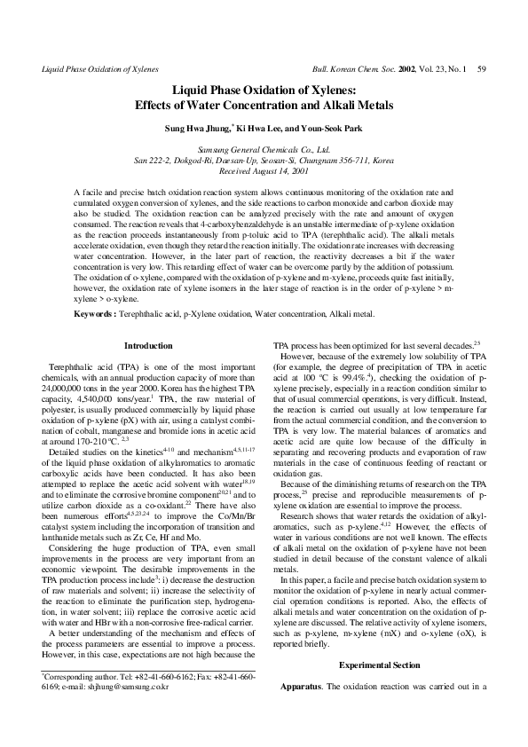 (PDF) Liquid Phase Oxidation of Xylenes: Effects of Water Concentration ...