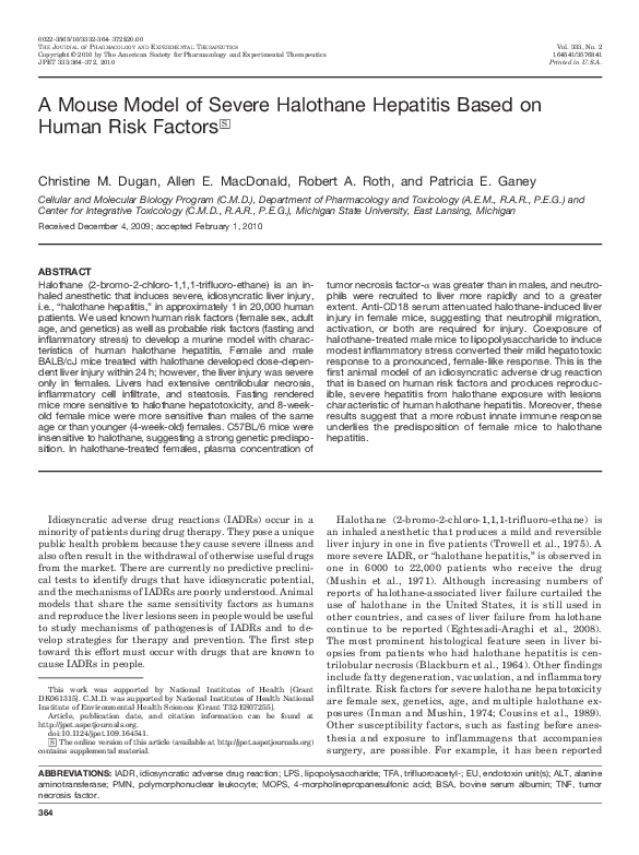 (PDF) A Mouse Model of Severe Halothane Hepatitis Based on Human Risk ...