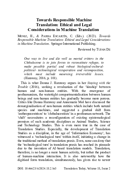 (PDF) Review of Towards Responsible Machine Translation: Ethical and ...