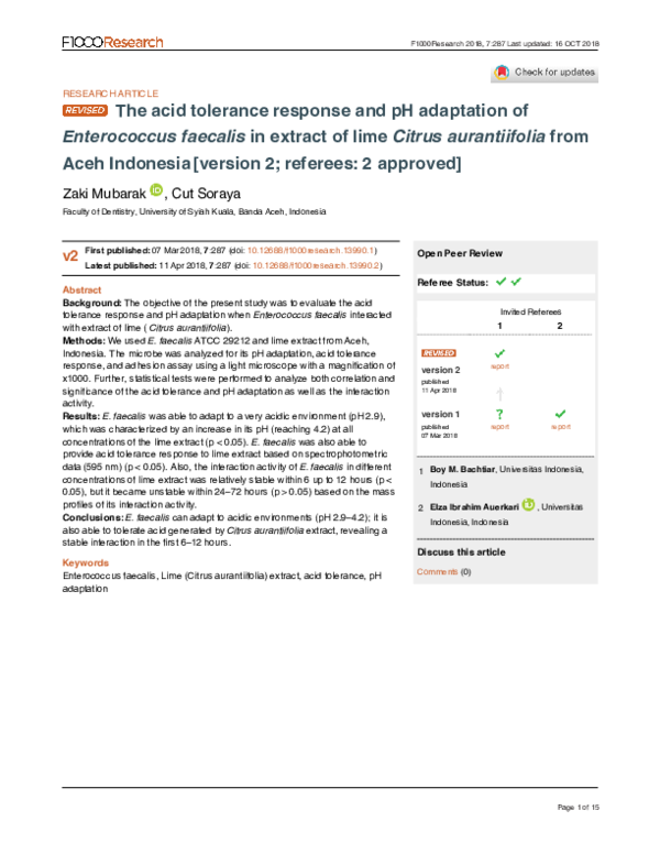(PDF) The acid tolerance response and pH adaptation of Enterococcus ...