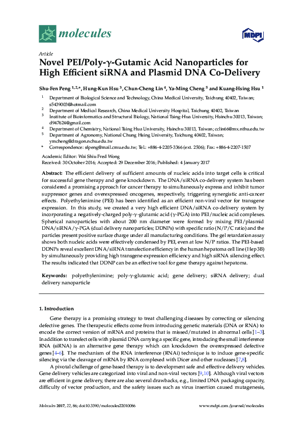 (PDF) Novel PEI/Poly-γ-Gutamic Acid Nanoparticles for High Efficient ...