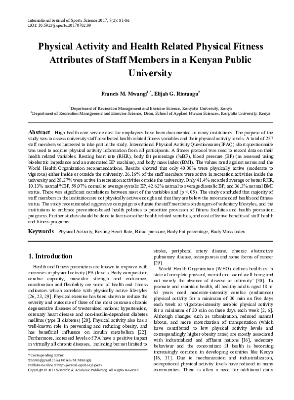 (PDF) Physical activity and health related physical fitness attributes ...