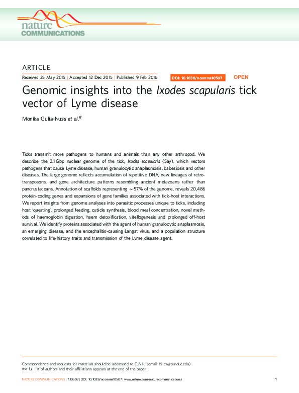 (PDF) Genomic insights into the Ixodes scapularis tick vector of Lyme disease