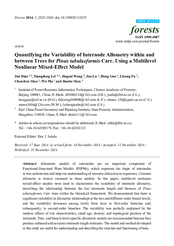 (PDF) Quantifying the Variability of Internode Allometry within and between Trees for Pinus ...