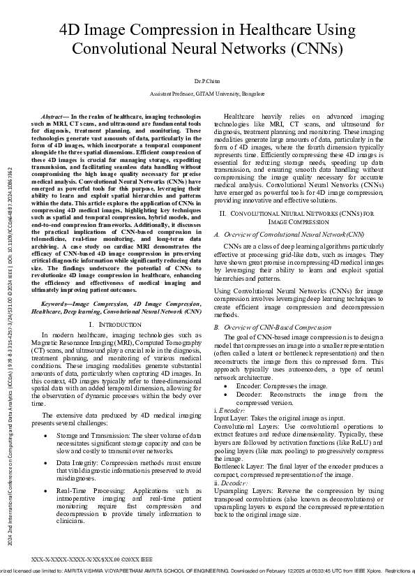 (PDF) 4D Image Compression in Healthcare Using Convolutional Neural Networks (CNNs