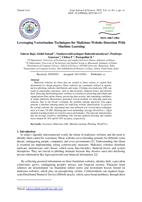 (PDF) Leveraging Vectorization Techniques for Malicious Website Detection With Machine Learning