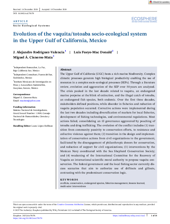 (PDF) Evolution of the vaquita/totoaba socio-ecological system in the Upper Gulf of California ...