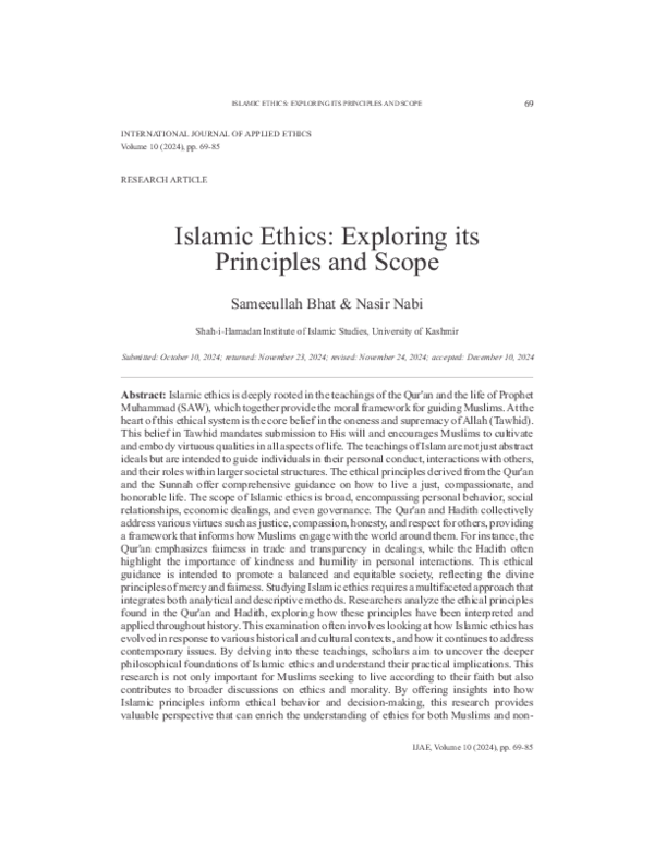 (PDF) Islamic Ethics: Exploring its Principles and Scope