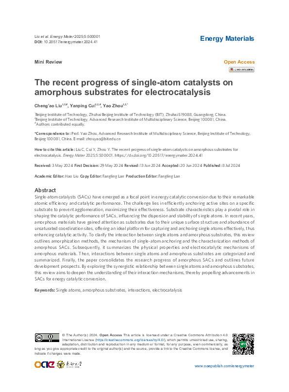 (PDF) The recent progress of single-atom catalysts on amorphous ...