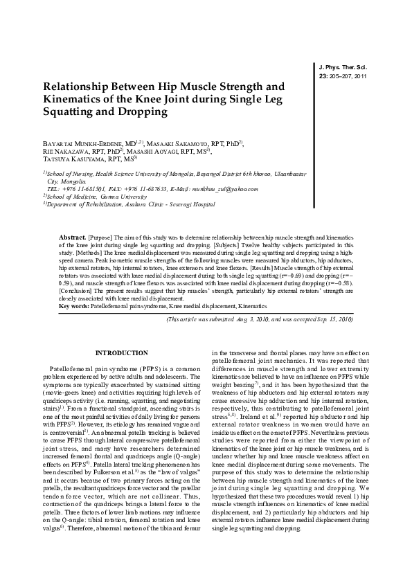 (PDF) Relationship Between Hip Muscle Strength and Kinematics of the ...