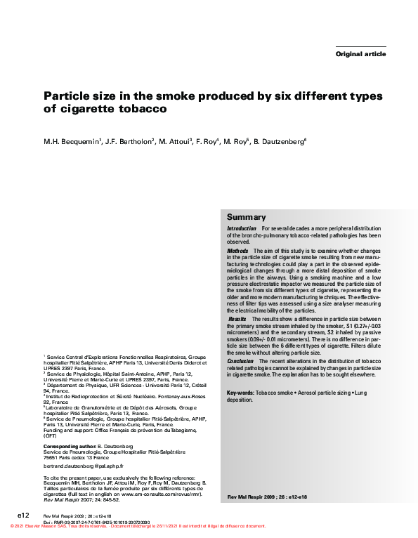 (PDF) [Particle size in the smoke produced by six different types of ...