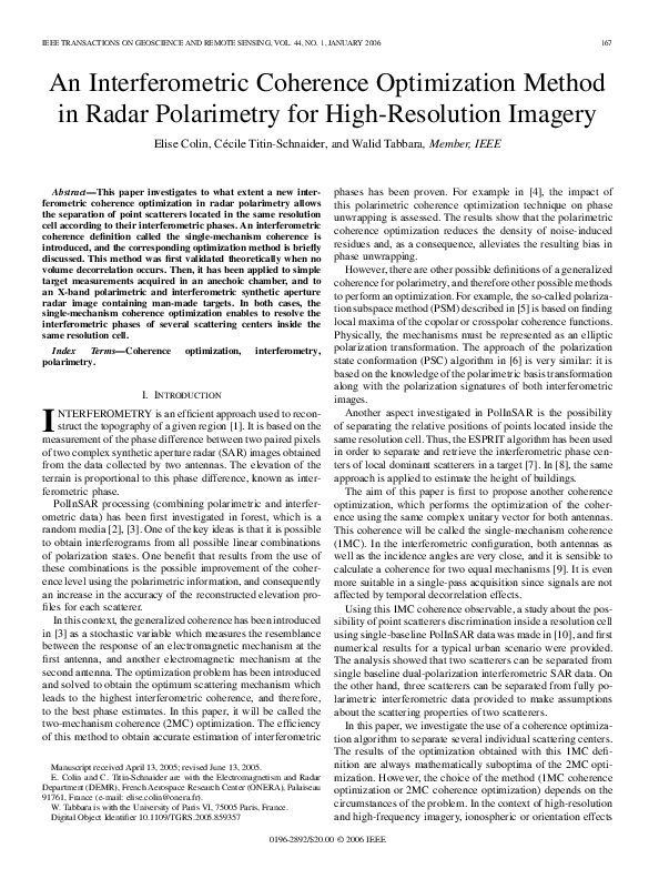 (PDF) An interferometric coherence optimization method in radar polarimetry for high-resolution ...