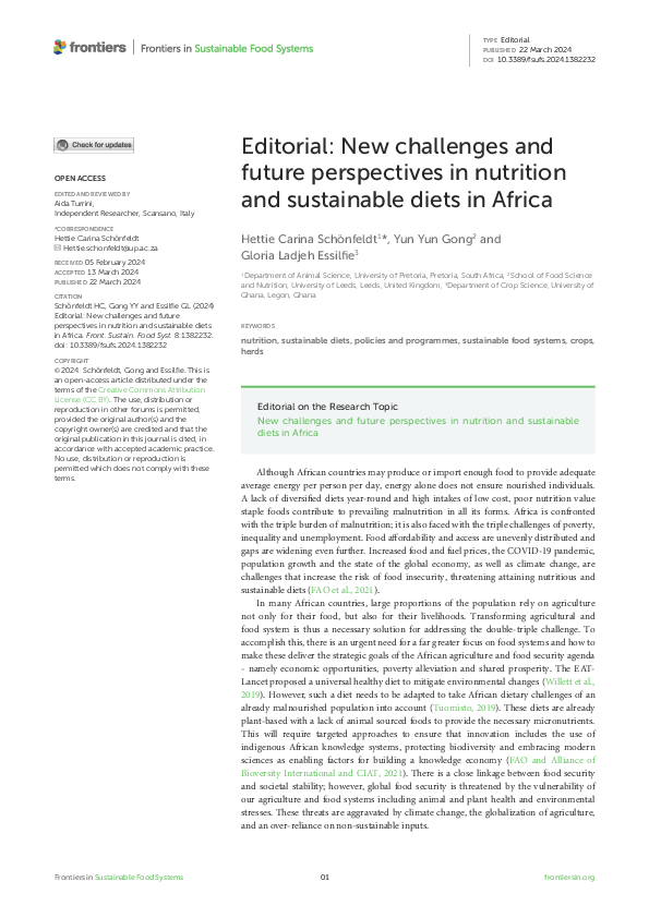 (PDF) Editorial: New challenges and future perspectives in nutrition ...