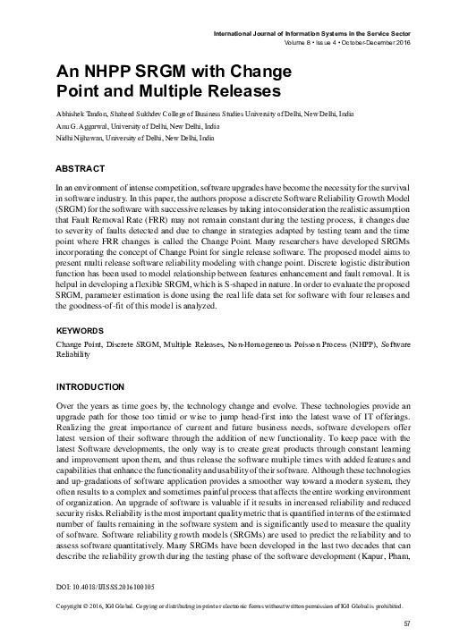 (PDF) An NHPP SRGM with Change Point and Multiple Releases