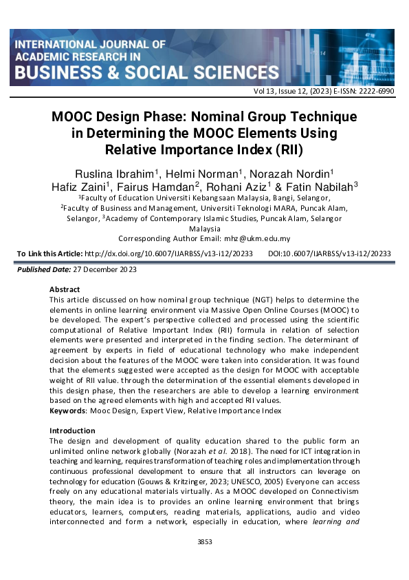 (PDF) MOOC Design Phase: Nominal Group Technique in Determining the MOOC Elements Using Relative ...