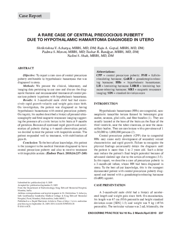 (PDF) A Rare Case of Central Precocious Puberty Due to Hypothalamic ...