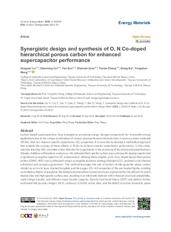 (PDF) Synergistic design and synthesis of O, N Co-doped hierarchical porous carbon for enhanced ...