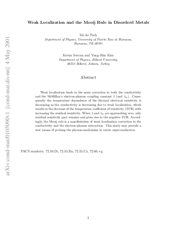(PDF) Weak localization and the Mooij rule in disordered metals