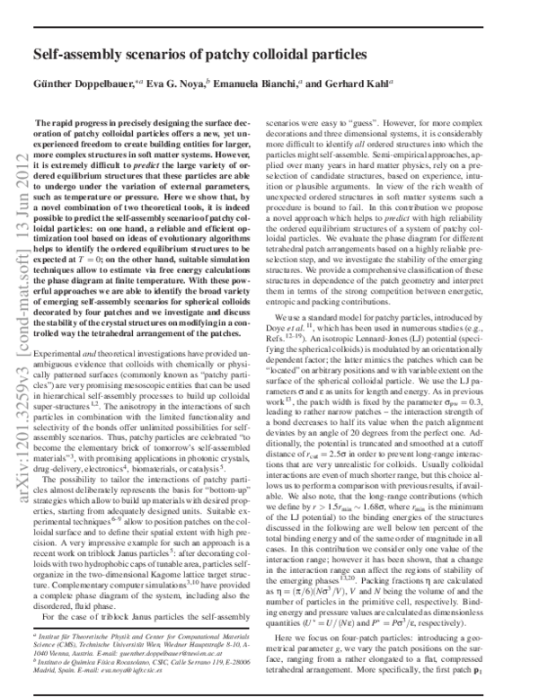 (PDF) Self-assembly scenarios of patchy colloidal particles