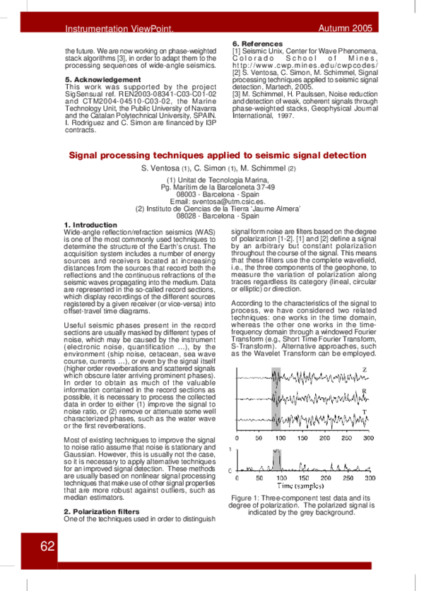 (PDF) Signal processing techniques applied to seismic signal detection