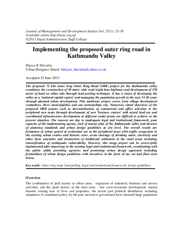 (PDF) Implementing the proposed outer ring road in Kathmandu Valley