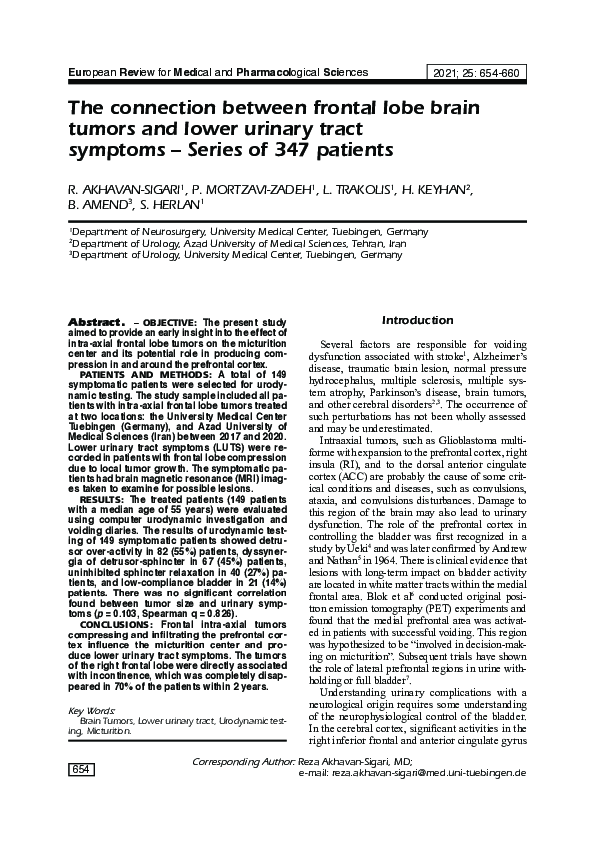 (PDF) The connection between frontal lobe brain tumors and lower ...