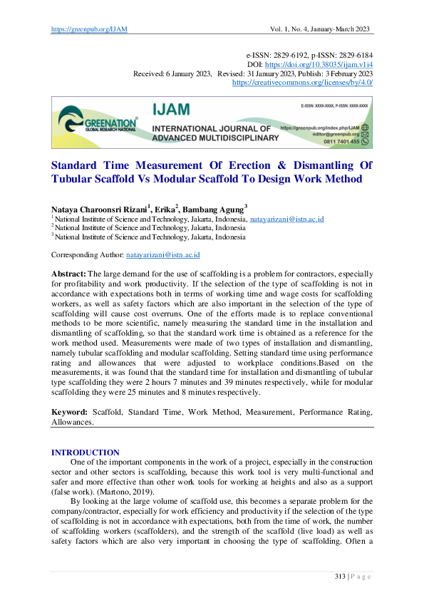 (PDF) Standard Time Measurement Of Erection & Dismantling Of Tubular ...