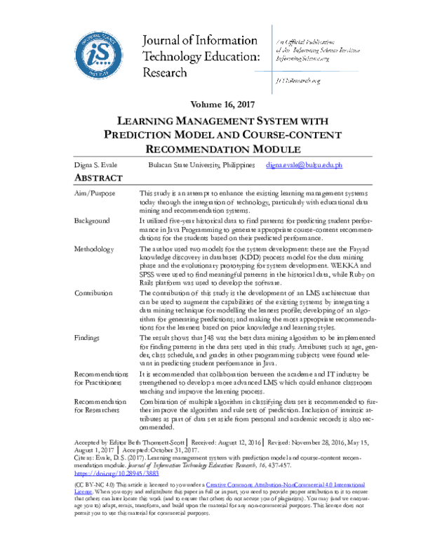 (PDF) Learning Management System with Prediction Model and Course-content Recommendation Module