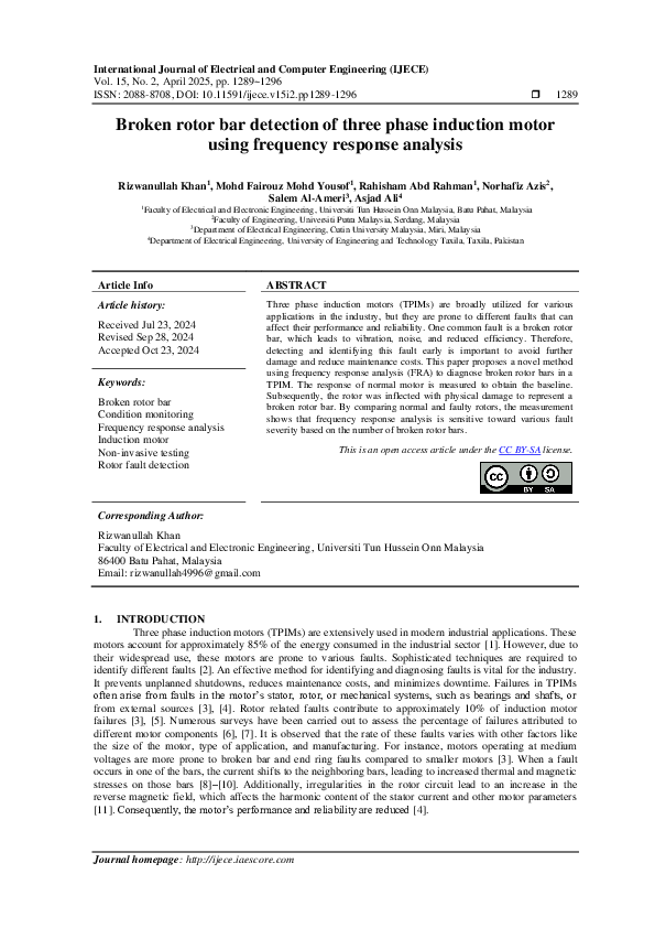 (PDF) Broken rotor bar detection of three phase induction motor using frequency response analysis