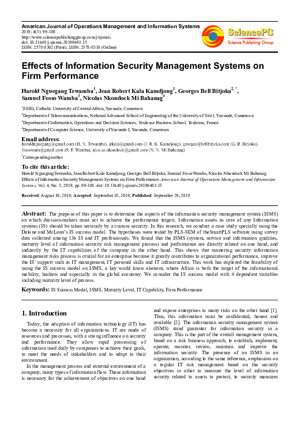 (PDF) Effects of Information Security Management Systems on Firm ...