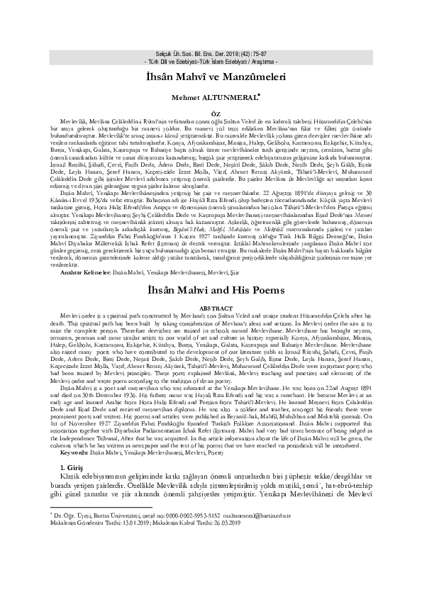 (PDF) İhsân Mahvî ve Manzûmeleri