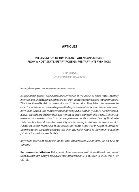 (PDF) Intervention by Invitation – When Can Consent from a Host State ...
